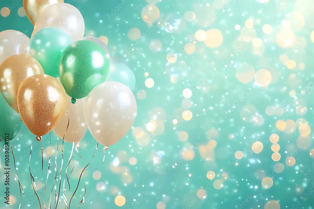 Happy Birthday mint green background with subtle sparkles Stock ...