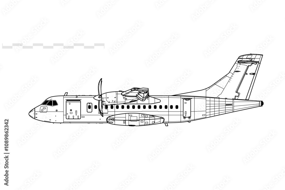 ATR 42-500. Vector drawing of turboprop regional airliner. Side view ...