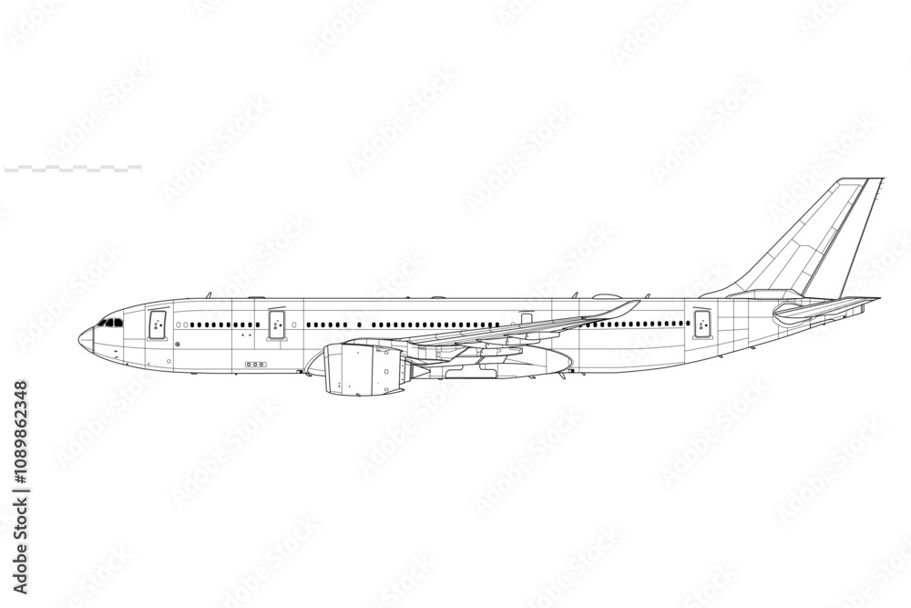 Airbus A330-800 NEO. Vector drawing of wide-body long range airliner ...