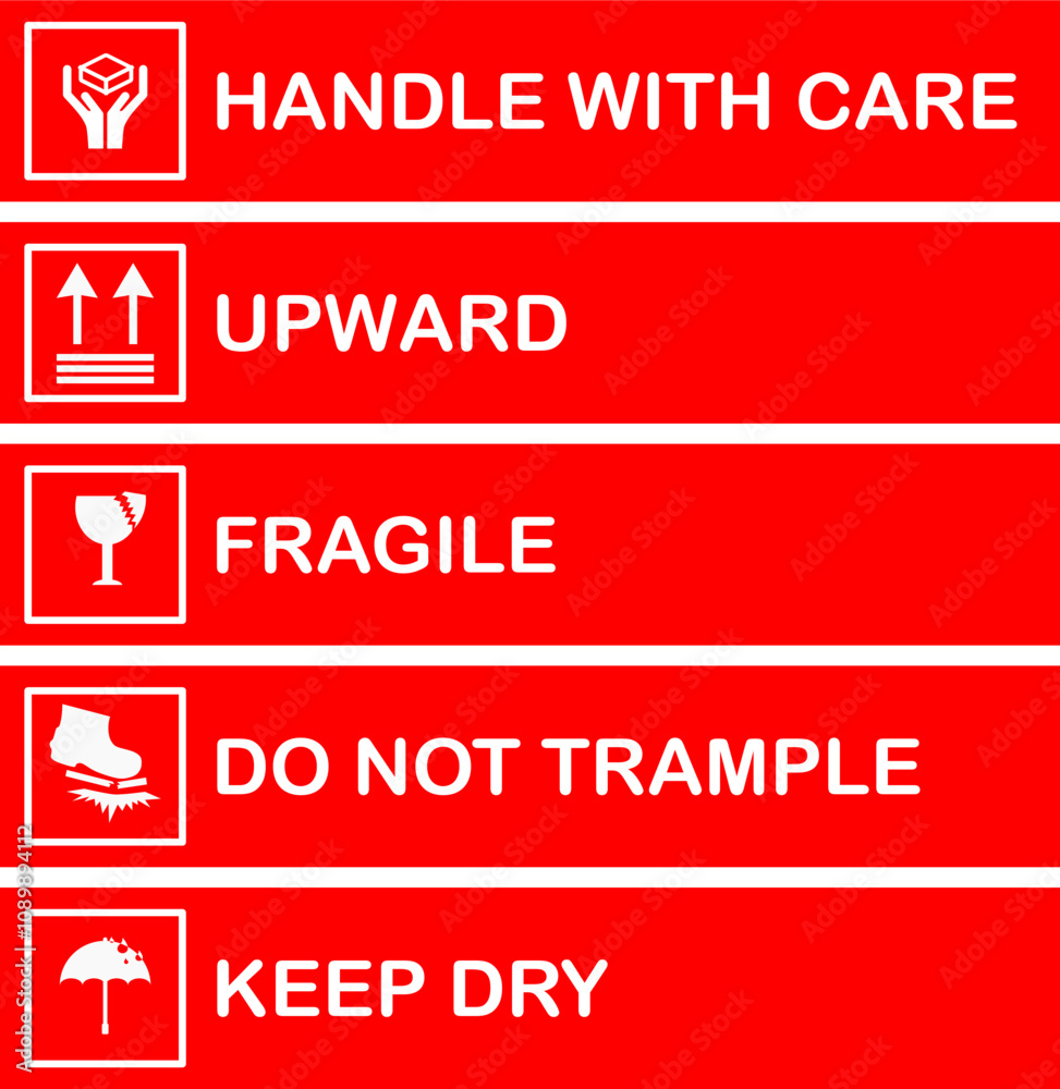 Fragile Shipping Stickers and Label. Handle with Care, Red Warning ...