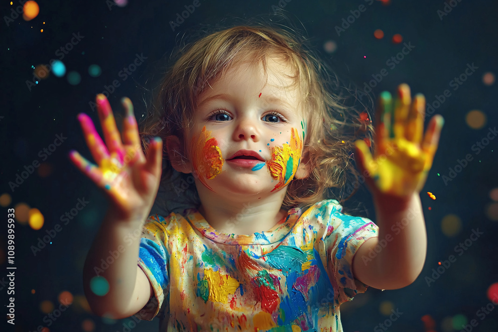 Joyful Child Painting with Vibrant Colors, Expressing Creativity and ...