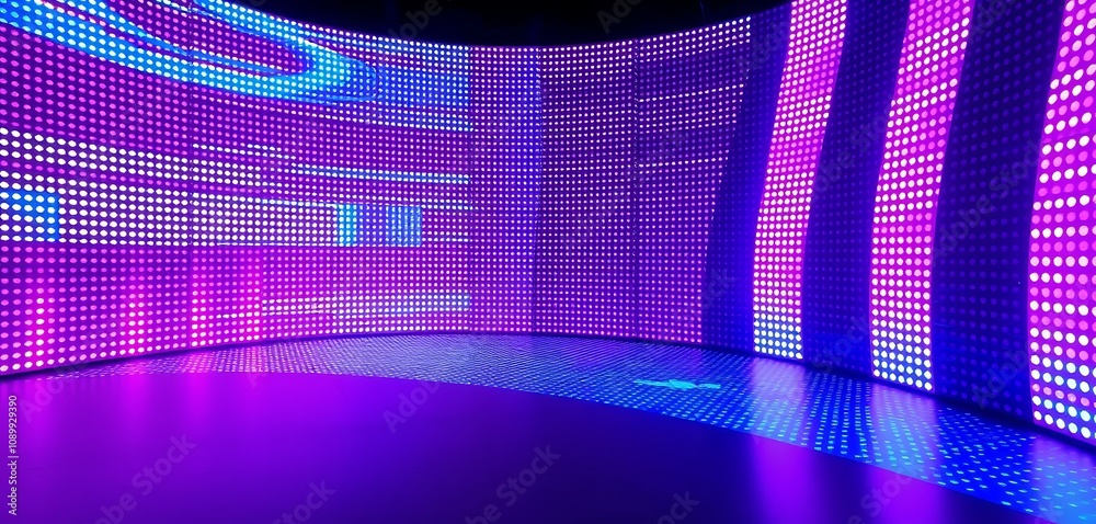 Authentic concave LED display for a wall or platform. Large TV display ...