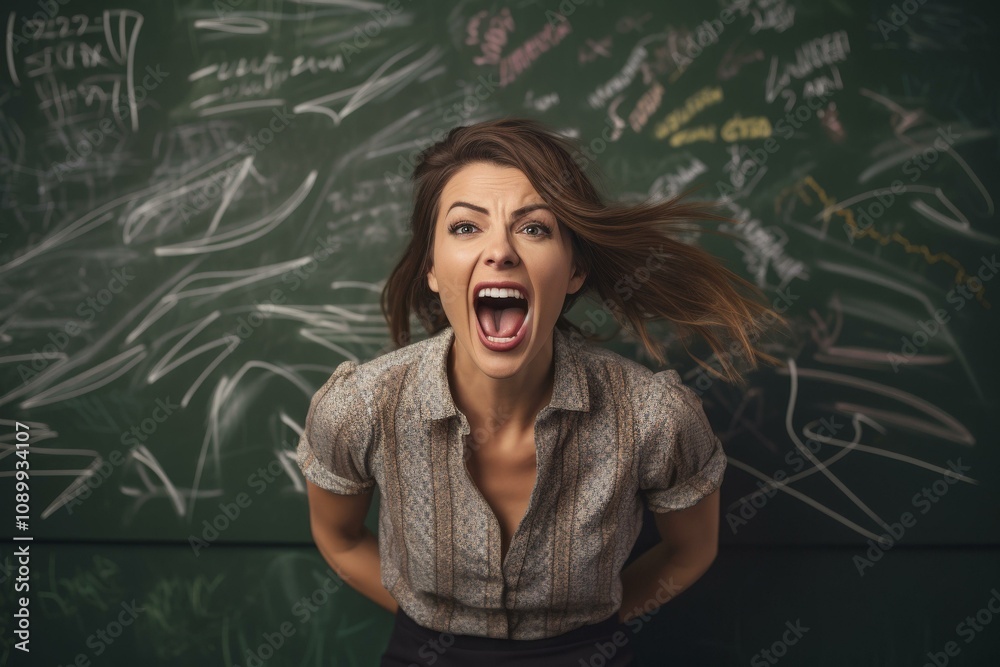 Stressful day in the classroom: frustrated teacher expressing emotions ...
