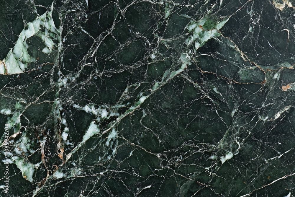 Green malachite marble texture background with white and golden veins ...