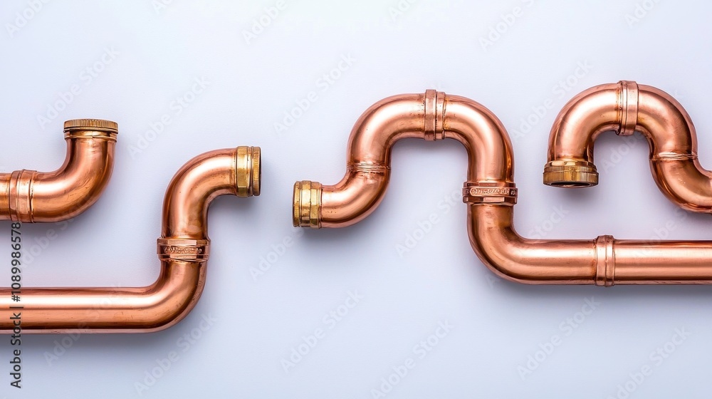 Artistic arrangement of copper pipes forming geometric standard ...