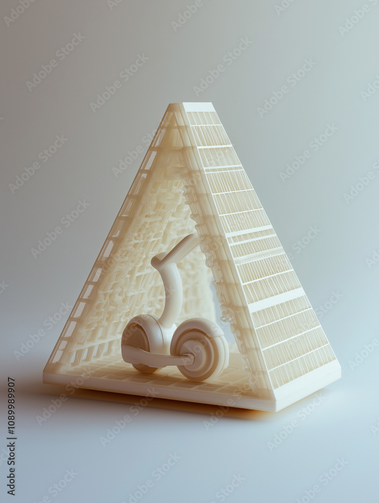 Ivory Segway Toy Enclosed in Pyramid Shape Plastic Grid Stock ...