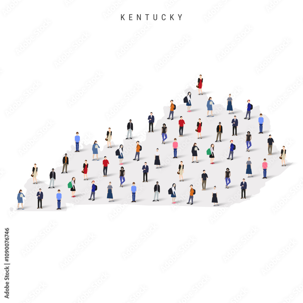 Kentucky US state population map. Large group of realistic a diverse ...