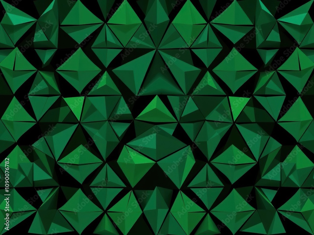 Dense, intricate patterns of interlocking triangles in shades of green ...