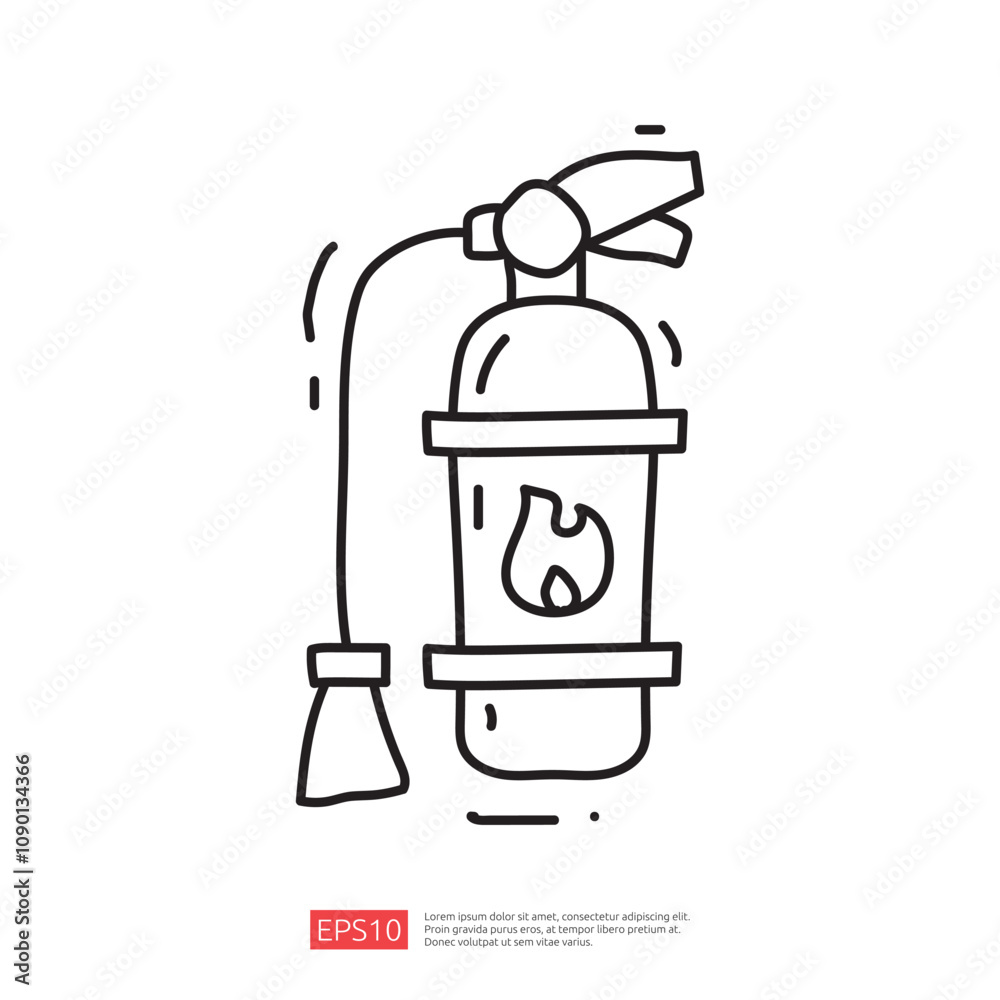 A simple line drawing of a fire extinguisher, featuring a flame symbol ...