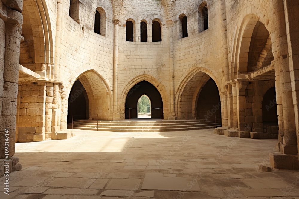 Stunning interior and architectural arches of the majestic castle ...