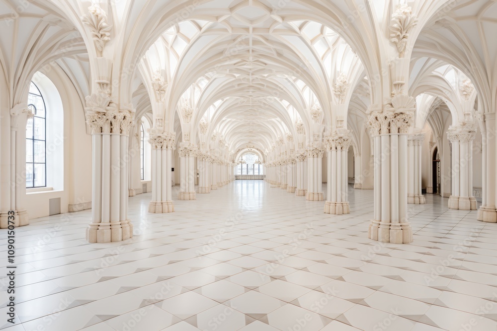 Stunning interior and architectural arches of the historic castle captured in photographs Stock ...