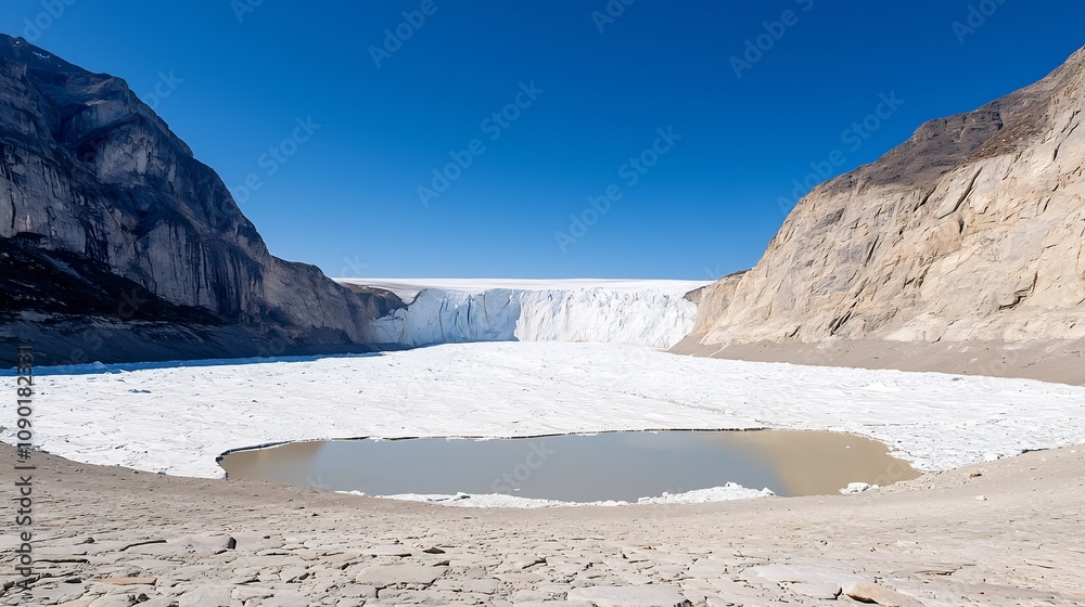 Retreating glacier exposing bare rock as a result of rapid melting due ...