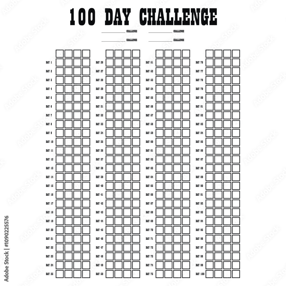 100 Day challenge calendar and goal Planner. Daily tracker with ...