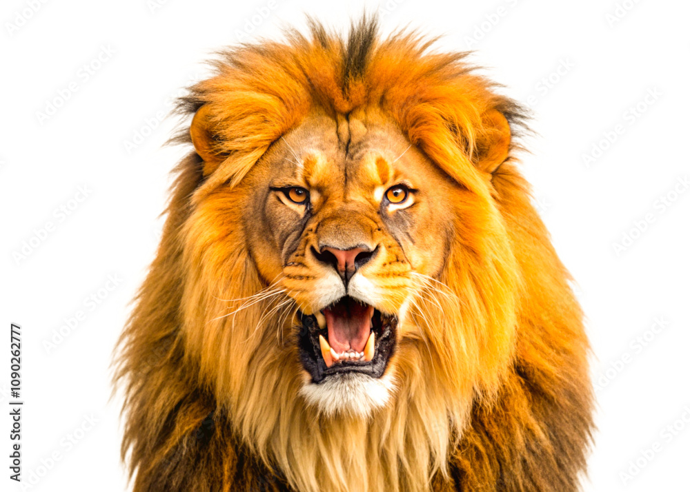 Angry lion on isolated transparent background, Closeup front view ...