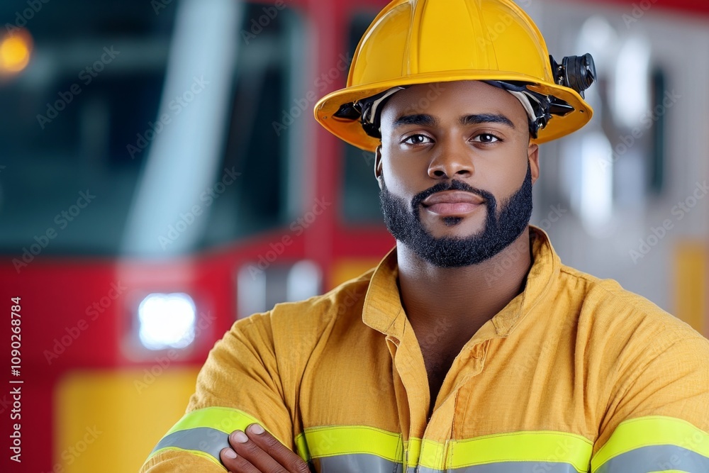 A strong image of an African American firefighter in full gear ...