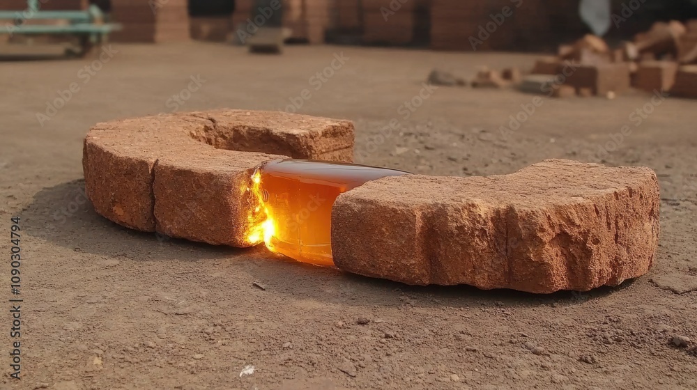 Unique Stone Formation with Glowing Amber Liquid in Middle on ...