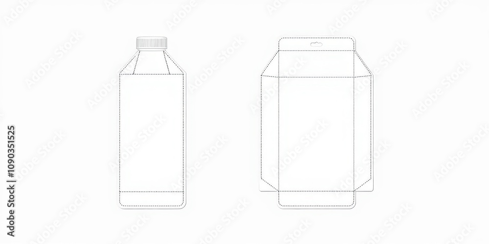 Carton box dieline template for bottle packaging mockup with die cut ...