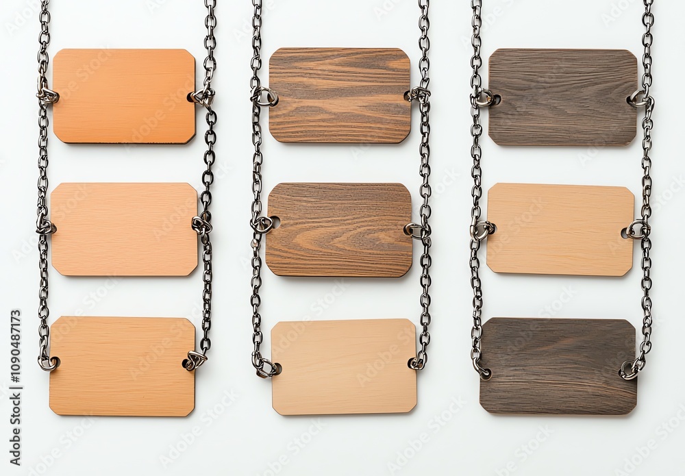 Elegant wooden name tags with diverse shades and grain patterns ...
