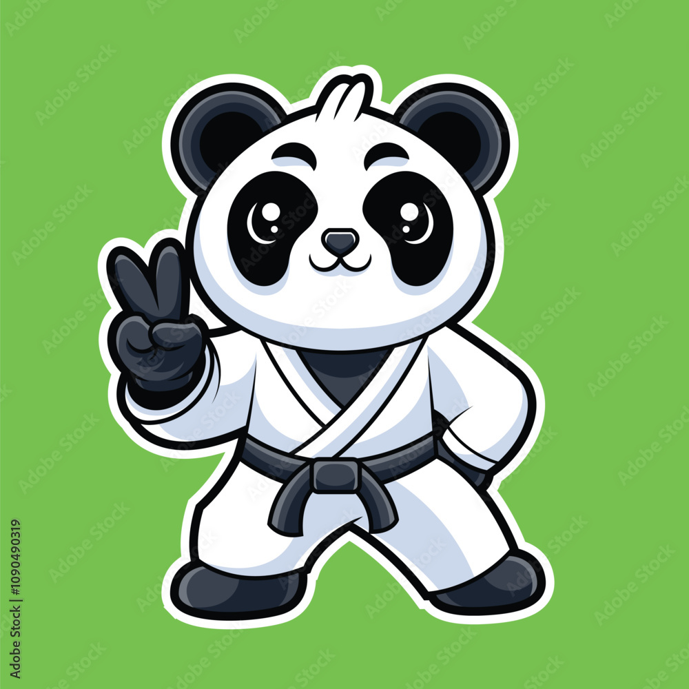 Cute Panda Karate with Two Fingers Pose Cartoon Illustration Stock ...