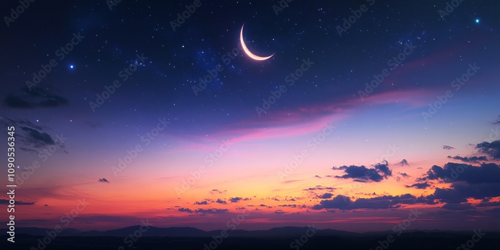 Evening sky with the captivating star of the moon, where the celestial ...