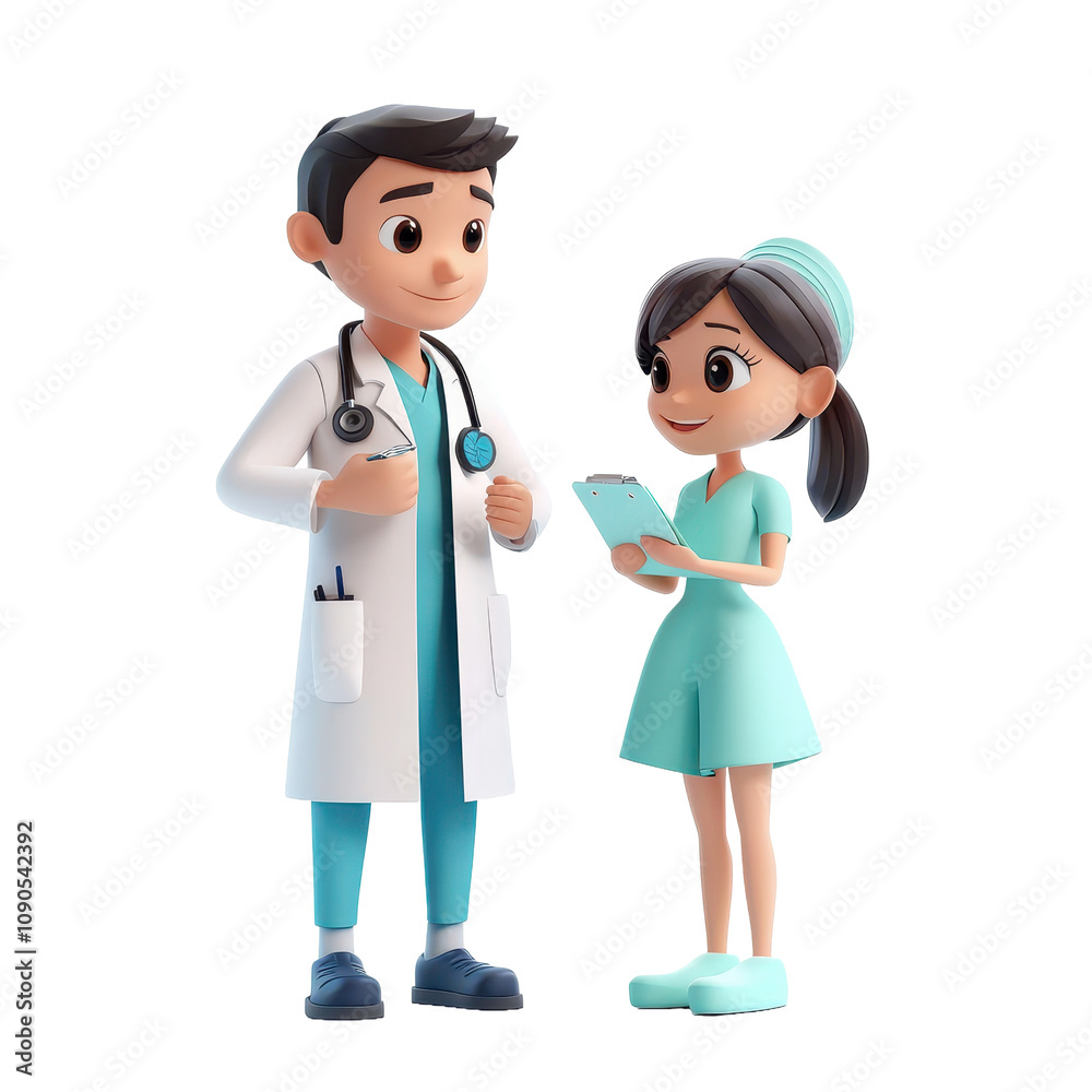 A 3D animated male doctor and female nurse are shown in discussion ...