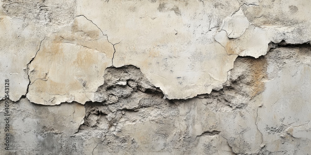 The texture of neglected plaster walls shows signs of wear, revealing ...