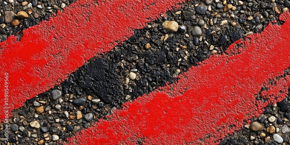 Red markings on a textured gravel pavement background featuring a mix ...