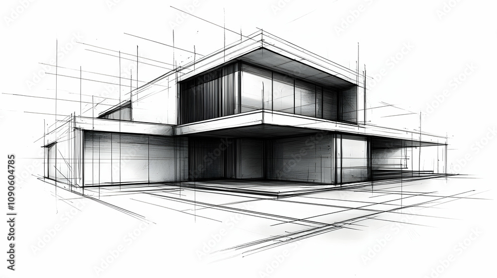Architectural Sketch of Modern House Design Illustrates a Contemporary ...
