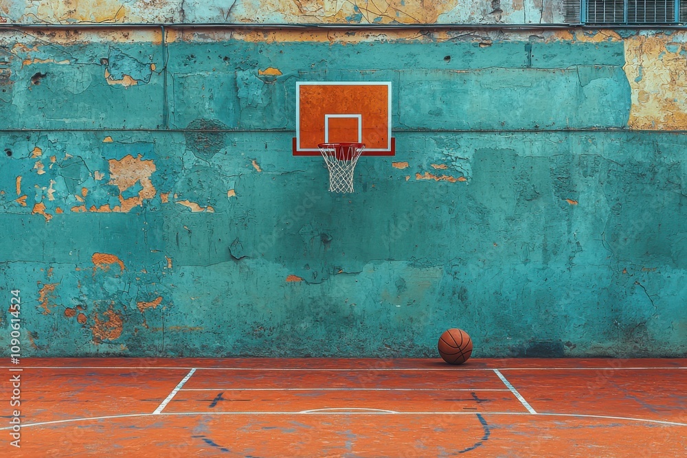 Historic basketball court setting urban location vintage image athletic ...