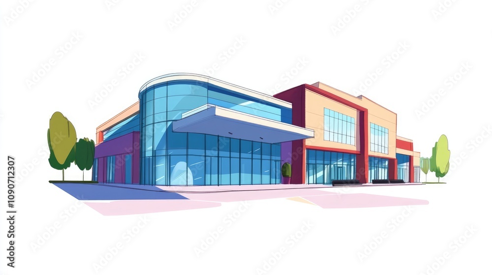 Sketch of a mall building on a white background 2D cartoon illustration ...