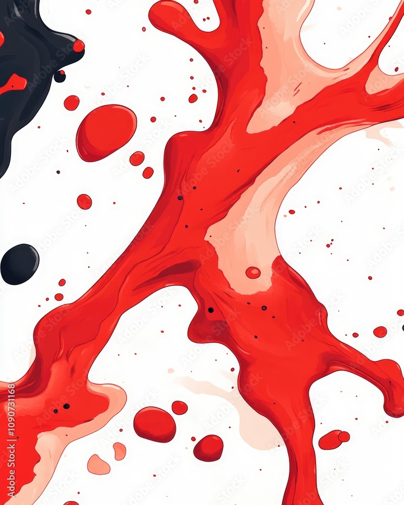 2D Cartoon Illustration Featuring A Unique Design Of Red Blood Splatter
