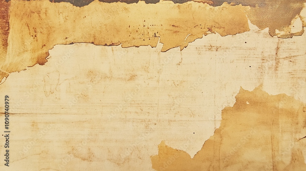 An ancient, worn-out paper scroll with a yellowed appearance, featuring ...
