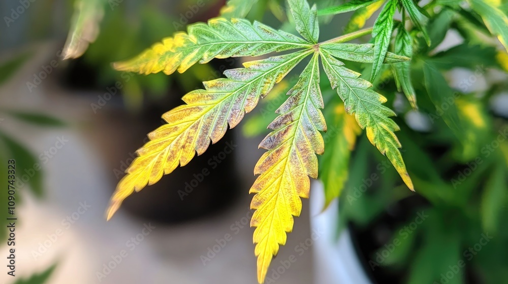 Yellowing Cannabis Leaves Indicating Nutrient Deficiencies with Visible ...