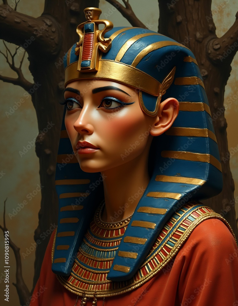 pharaoh of the Egyptian empire with smooth facial features, ebony tree ...