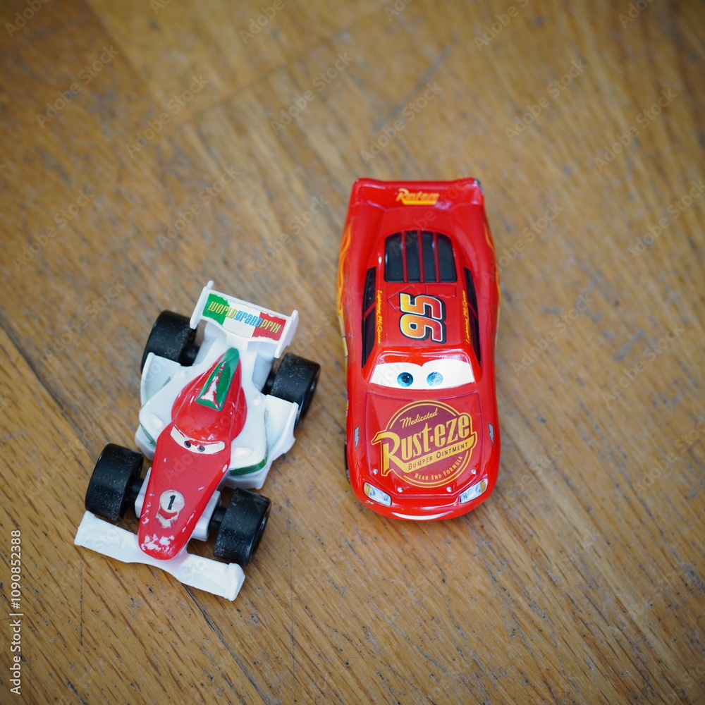 Lighting McQueen and Francesco toy model cars of the Disney Pixar Cars ...