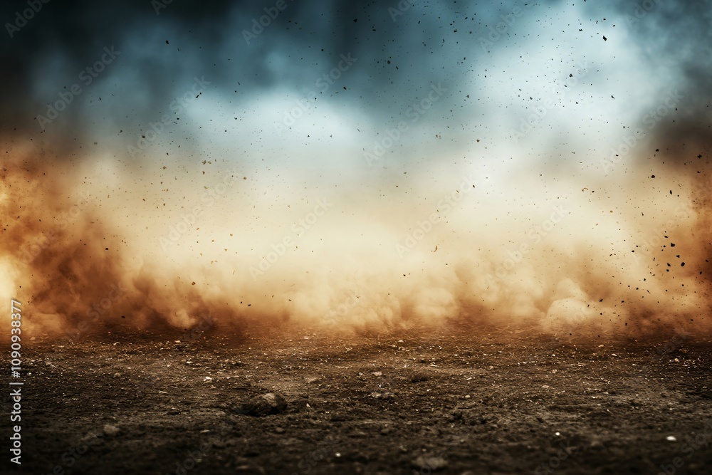 Abstract background with fire particles and sparks, smoke, debris and ...