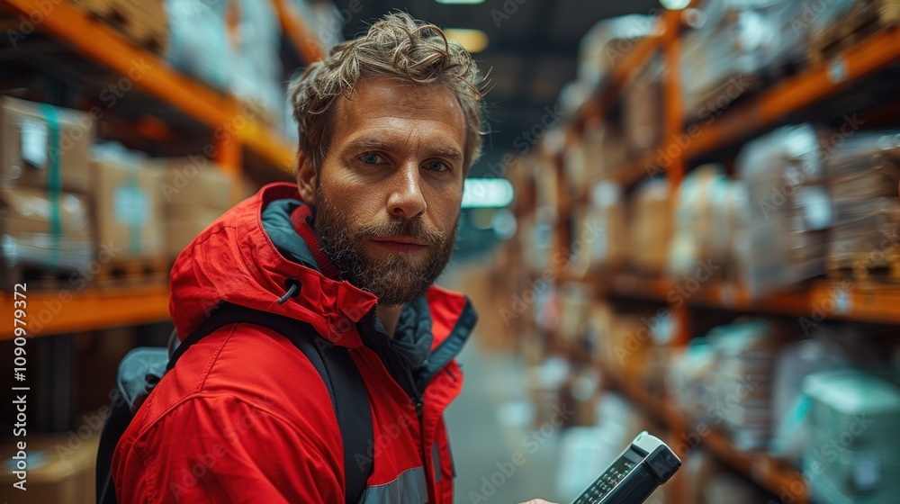 Picker/Packer Using Handheld Scanner to Track Inventory in Aisles of ...