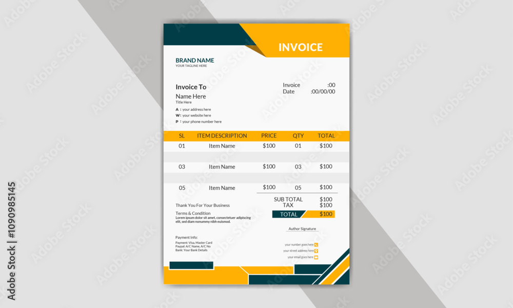 Corporate professional and modern Invoice design, bill sheet, office ...