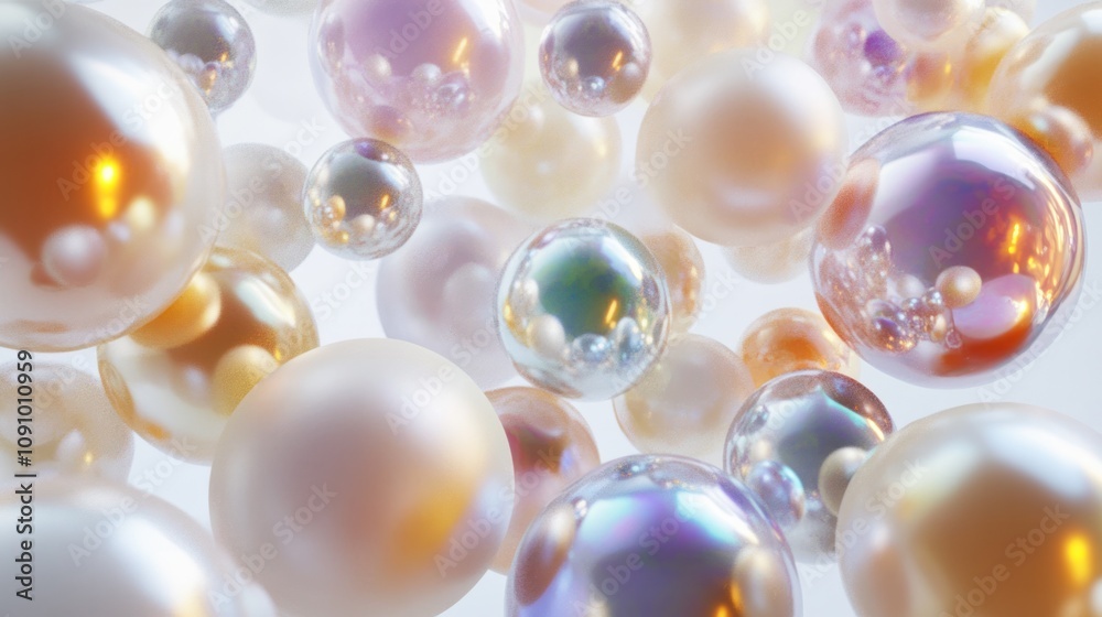 pearls of varying sizes, all shimmering against a crisp white backdrop ...