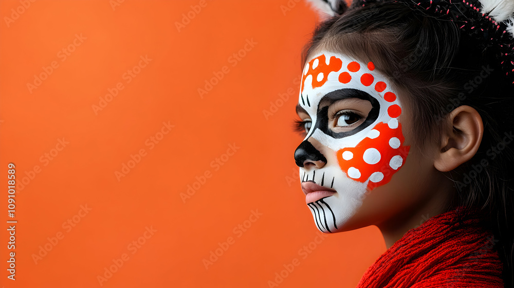 Side view portrait of a young girl wearing catrina makeup for day of ...
