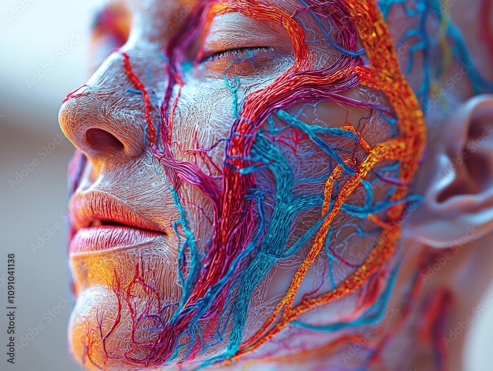 professional schematic diagram illustrates facial vascular network side ...