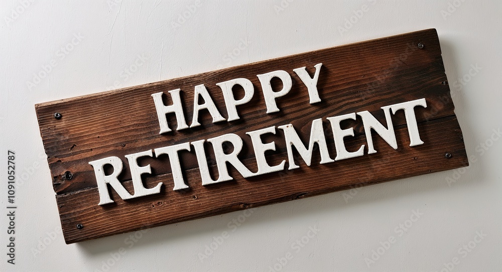 happy retirement lettering on medieval ancient sign wooden board on ...