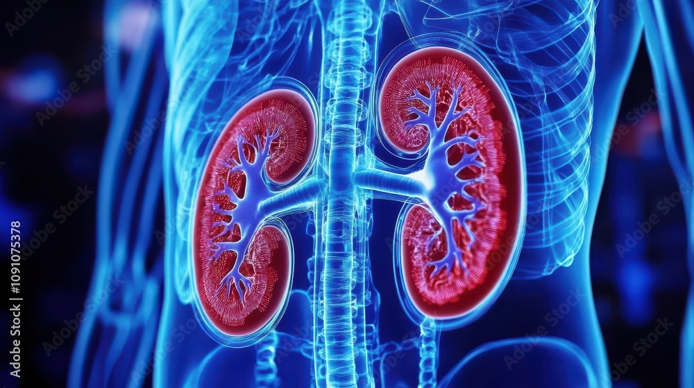 3D Medical Illustration: Human Kidneys with Detailed Anatomy, Blood ...