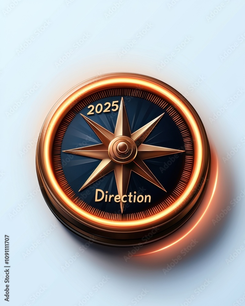 Personal growth concept through 2025 goal setting. Compass with ...