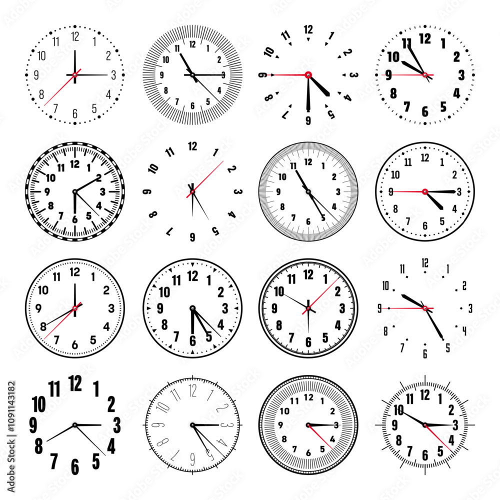 Mechanical clock faces with hands, bezel. Watch dial with minute, hour ...