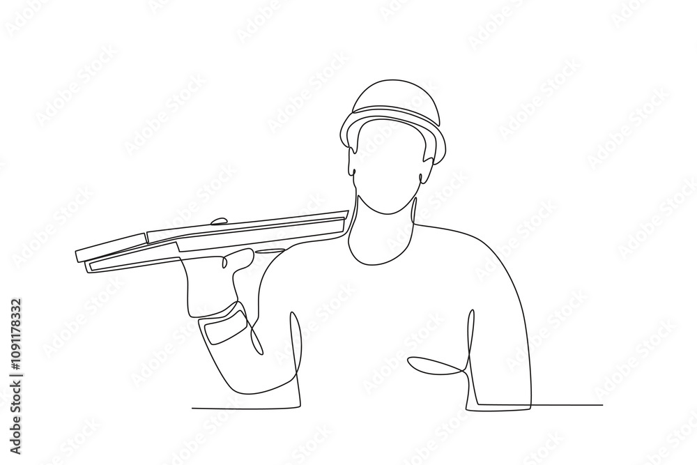 Single continuous line drawing of Workers from construction worker ...