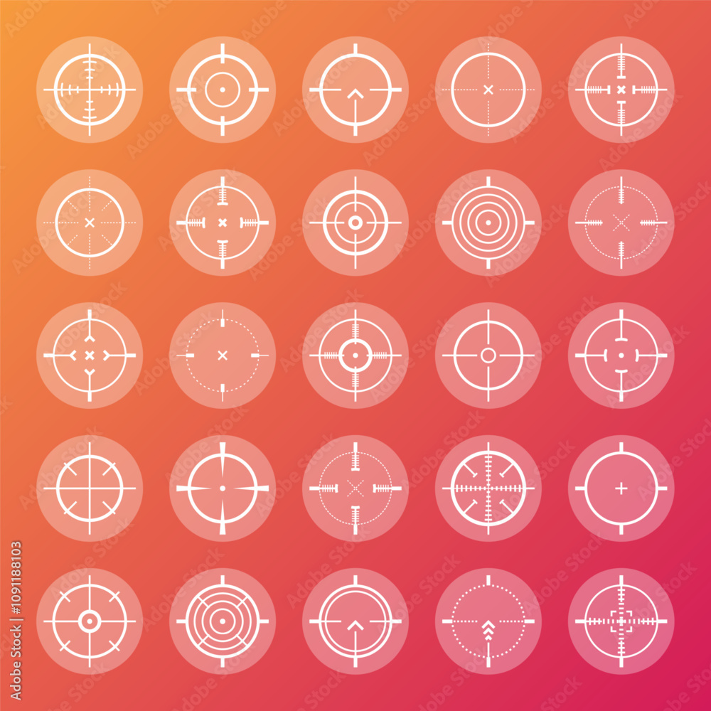 Colorful sniper rifle sights, weapon optical scope crosshair. Hunting ...