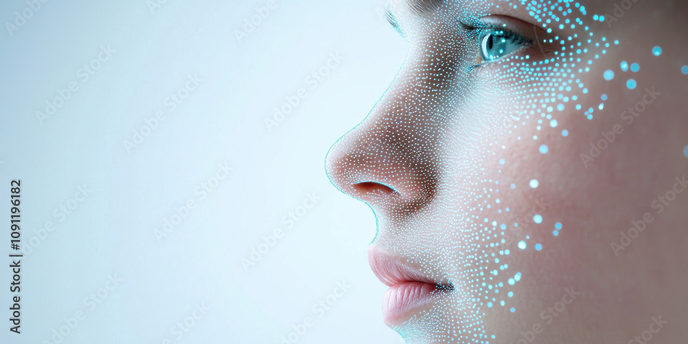 Facial and recognition concept. Advanced face mapping software concept ...