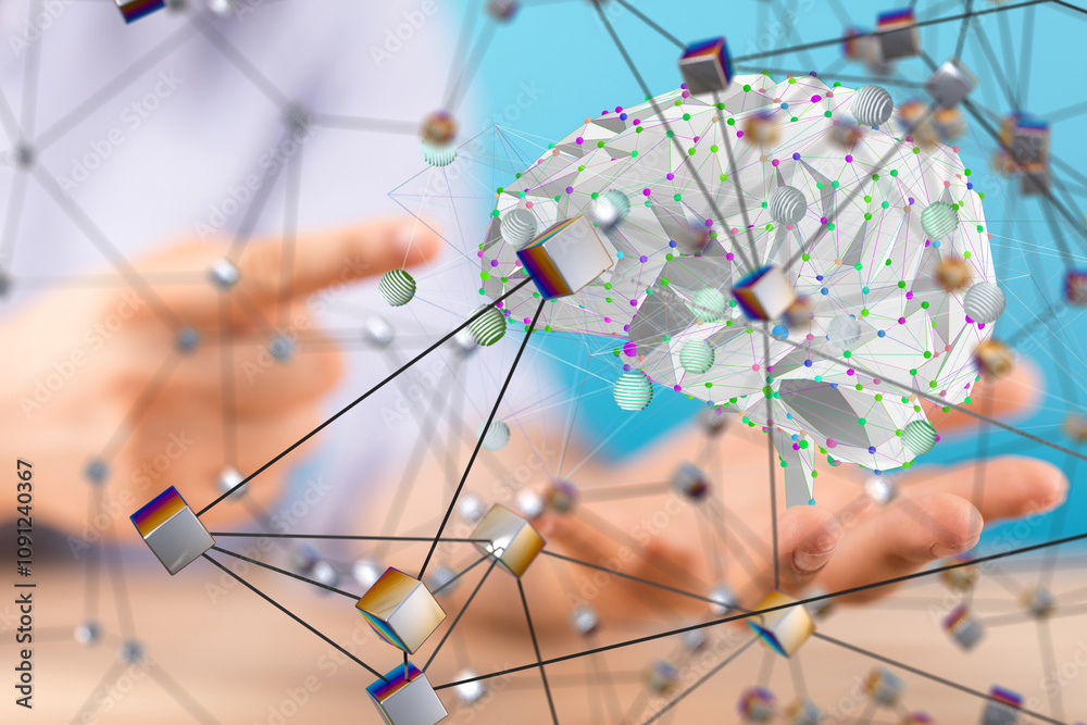 Human brain activity with plexus lines.. External cerebral connections ...