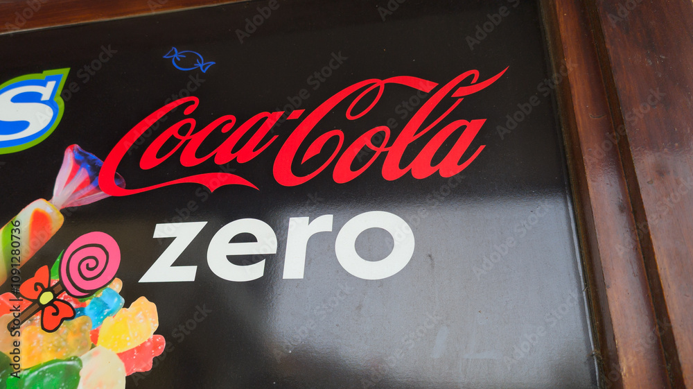 Coca Cola zero sugar free drink sign brand and text logo of famous ...